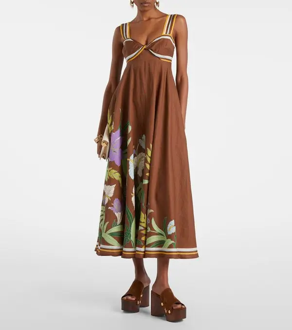 ALEMAIS Alfie Floral Linen Midi Dress