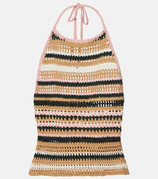 The Upside Crochet Halterneck Cotton Top - Multicoloured