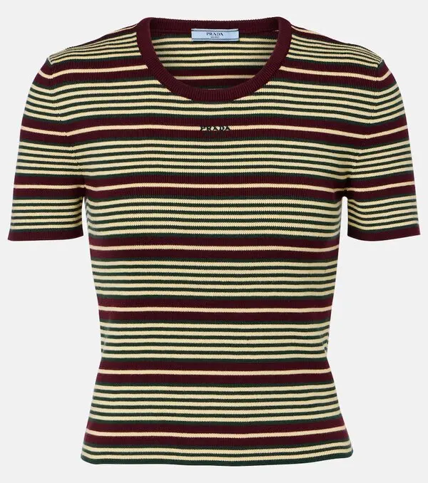 Prada Striped Cotton-blend T-shirt - Multicoloured