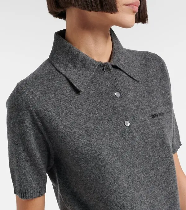 Miu Miu Logo Cashmere Polo Sweater