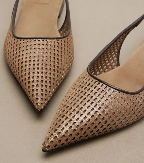 Brunello Cucinelli Perforated Leather Slingback Flats - Brown