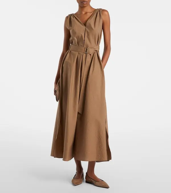 Brunello Cucinelli Perforated Leather Slingback Flats - Brown