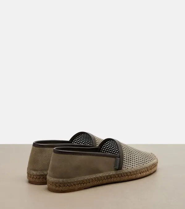 Brunello Cucinelli Perforated Leather And Suede Espadrilles - Grey