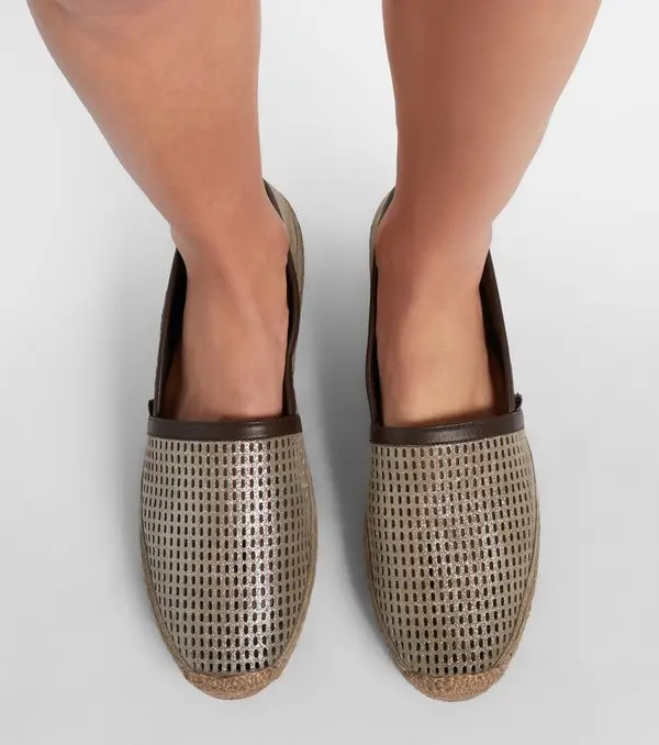 Brunello Cucinelli Perforated Leather And Suede Espadrilles - Grey