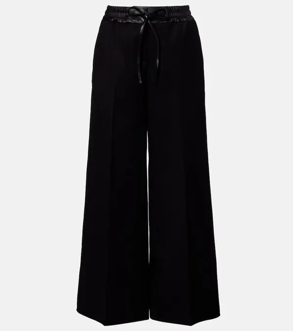 Alaïa Wide-leg Virgin Wool Trousers With Leather Trim