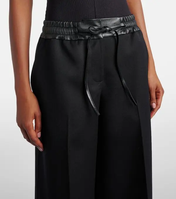 Alaïa Wide-leg Virgin Wool Trousers With Leather Trim