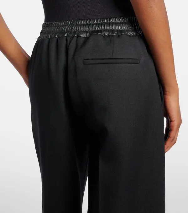 Alaïa Wide-leg Virgin Wool Trousers With Leather Trim