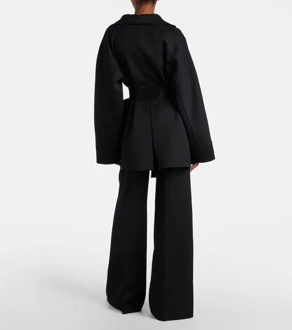 Alaïa Wide-leg Virgin Wool Trousers With Leather Trim