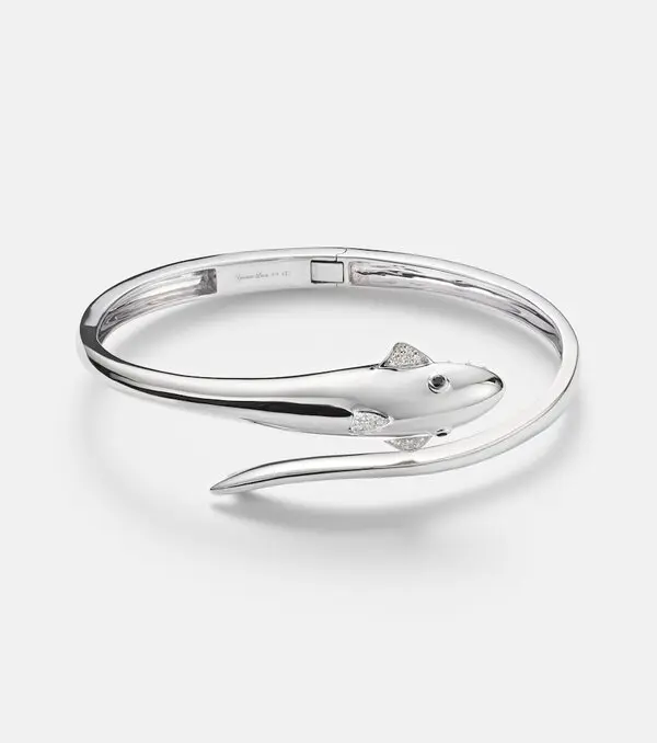 Yvonne Léon Requin Bangle In 9kt White Gold With Diamonds - Silver