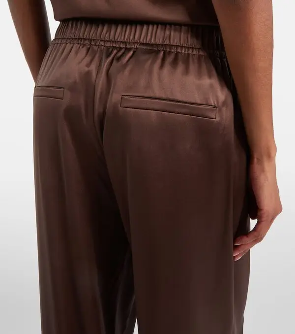 Brunello Cucinelli Silk-blend Satin Wide-leg Trousers - Brown