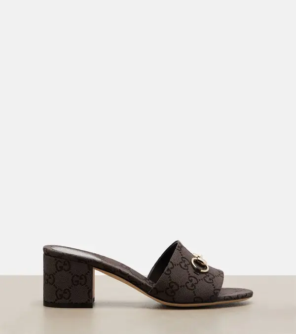 Gucci Horsebit Gg Canvas Mules - Brown
