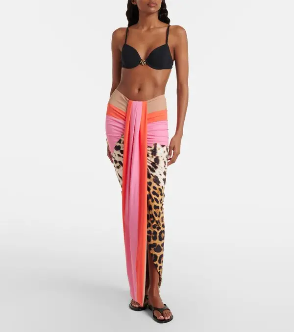 Roberto Cavalli Leopard-print Asymmetric Maxi Skirt
