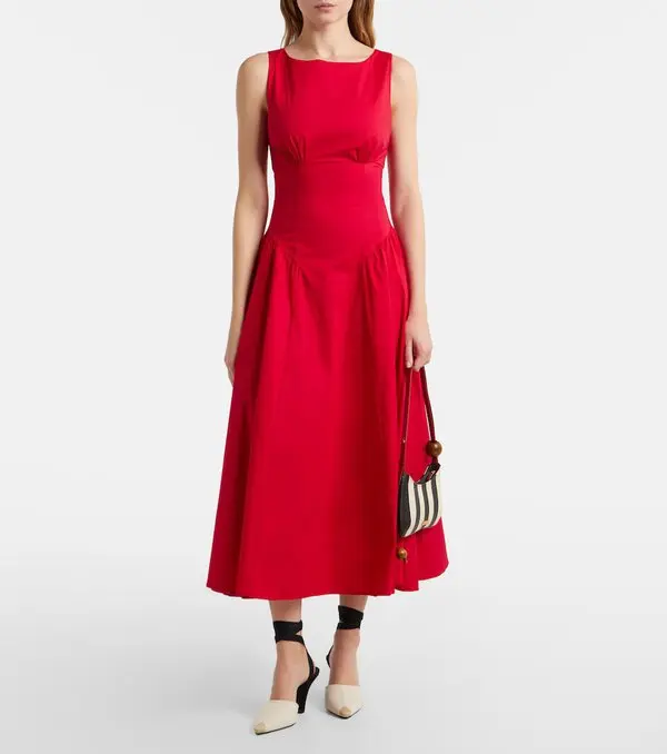 Staud Gwen Cotton Poplin Midi Dress - Red