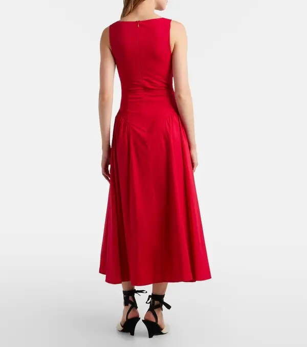 Staud Gwen Cotton Poplin Midi Dress - Red