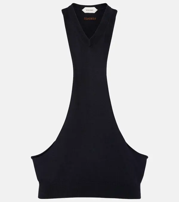Versace Knitted Cotton V-neck Top - Blue