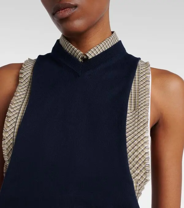 Versace Knitted Cotton V-neck Top - Blue