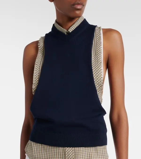 Versace Knitted Cotton V-neck Top - Blue