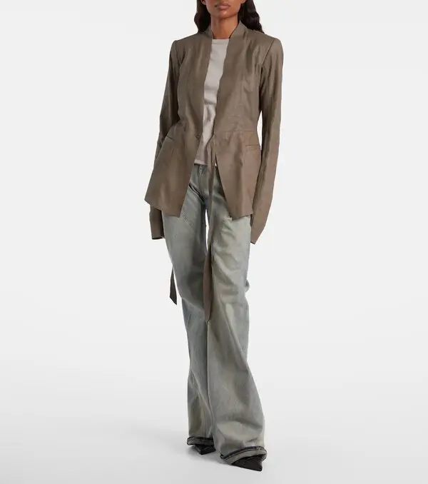 Rick Owens Hollywood Virgin Wool-trimmed Leather Blazer