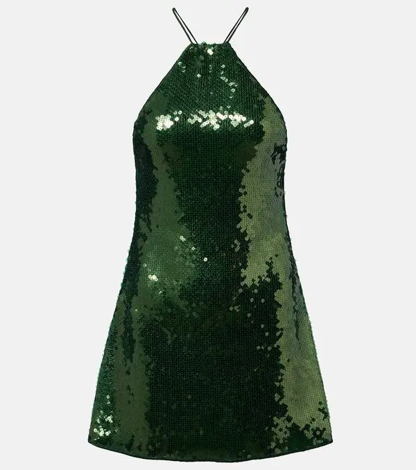 Oseree Marylin Sequined Halterneck Minidress - Green