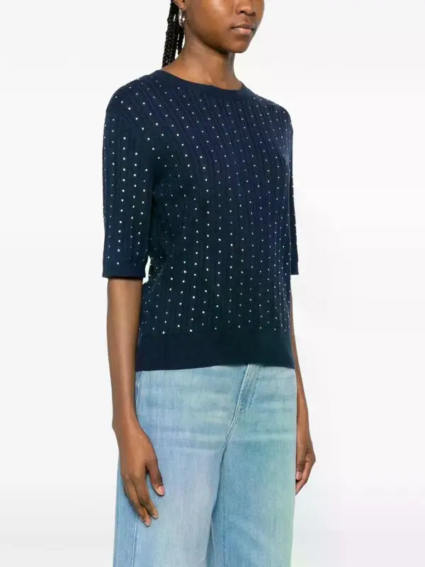 Maje Rhinestone Embellished Round Neck Knit Sweater