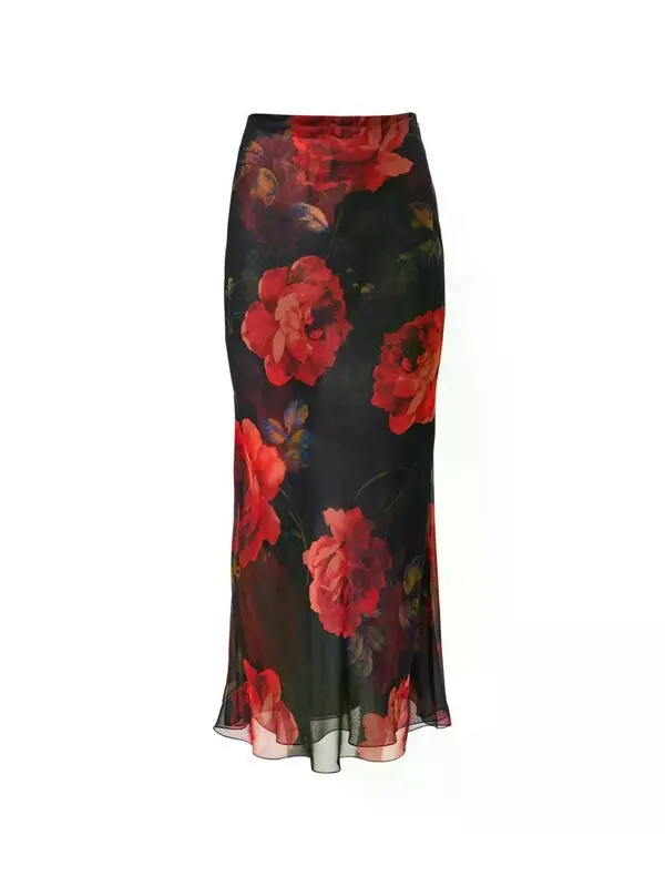Carolina Herrera Rose-print Chiffon Midi Skirt