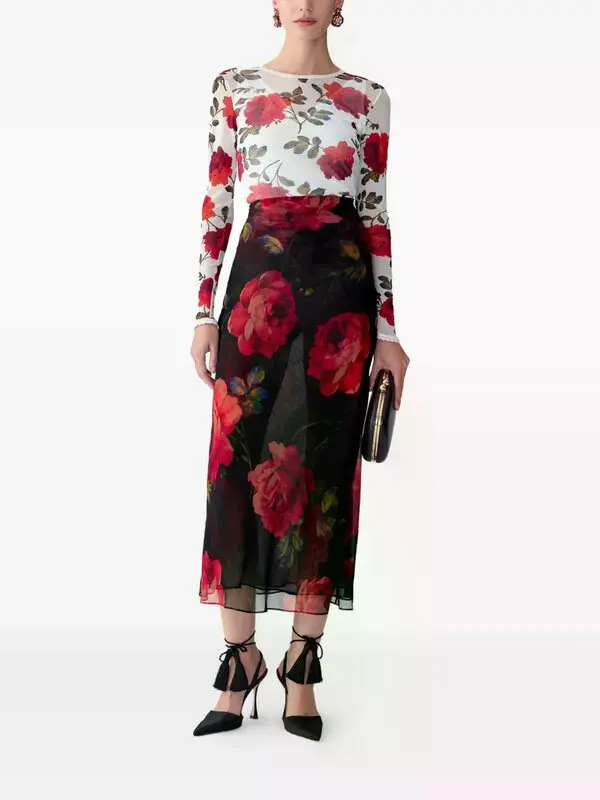 Carolina Herrera Rose-print Chiffon Midi Skirt