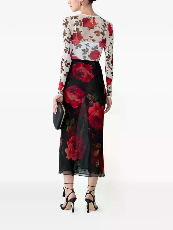 Carolina Herrera Rose-print Chiffon Midi Skirt