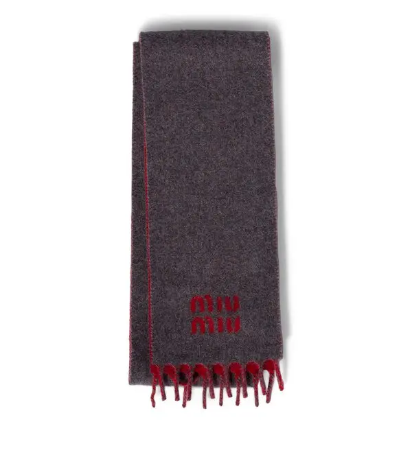 Miu Miu Cashmere Logo Scarf - Grey