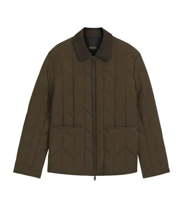 BOSS Padded Field Jacket With Leather Collar