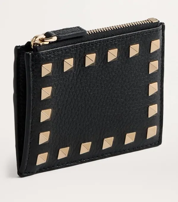 Valentino Garavani Leather Rockstud Coin And Card Holder - Black