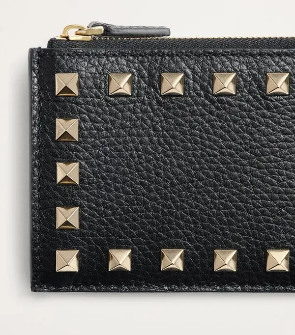 Valentino Garavani Leather Rockstud Coin And Card Holder - Black