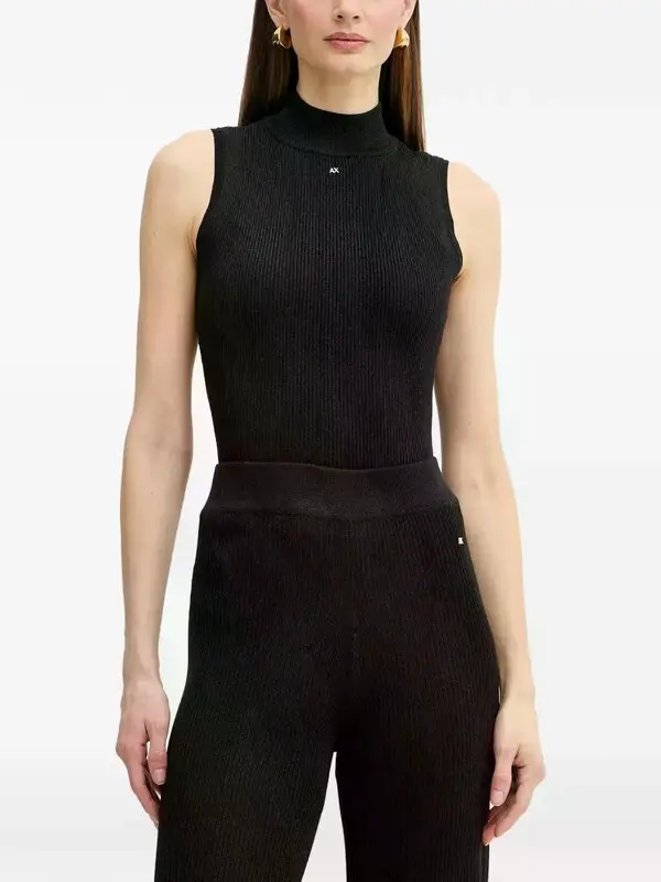 Armani Exchange Ribbed High Neck Sleeveless Top - Black
