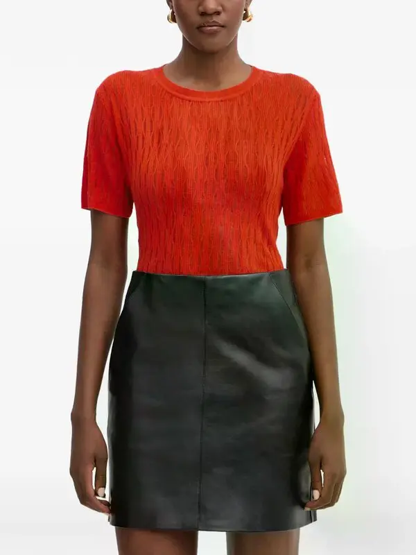 Patrizia Pepe Cable Knit Short Sleeve Sweater - Red
