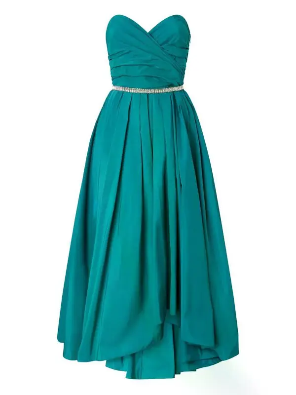 Pinko Strapless Asymmetric Taffeta Gown - Green