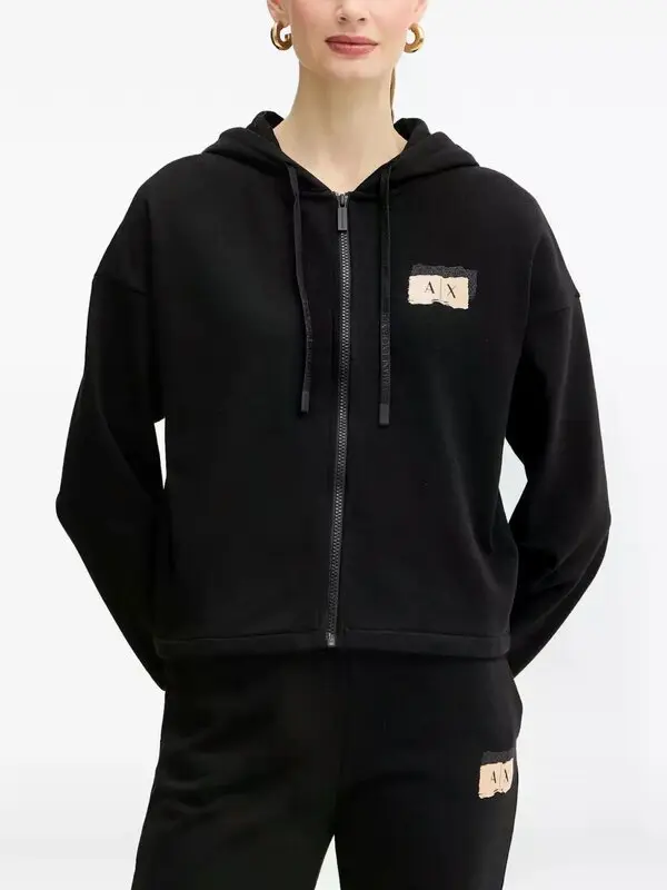 Armani Exchange Zip Through Hoodie With Logo Detail - Black