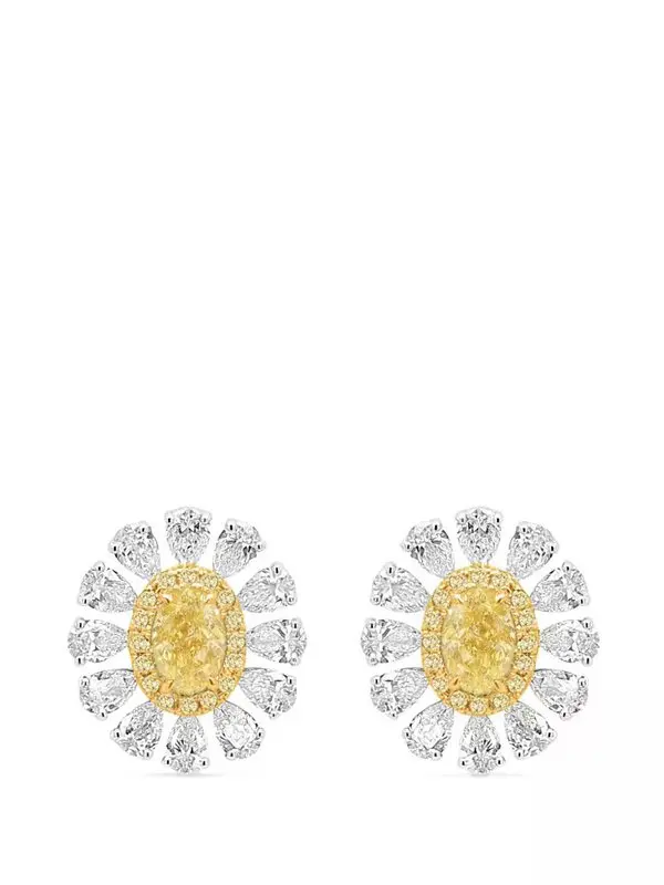 HYT JEWELRY Floral Motif Diamond Earrings In 18kt White Gold - Silver