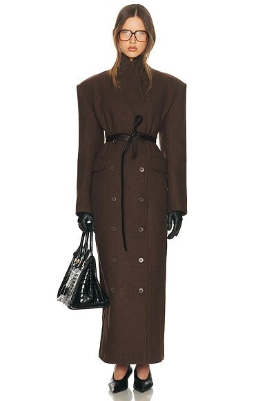HELSA Italian Wool Blend Extra Long Coat - Chocolate
