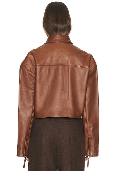 HELSA The Leather Oversized Moto Jacket - Chestnut