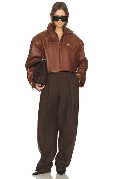 HELSA The Leather Oversized Moto Jacket - Chestnut