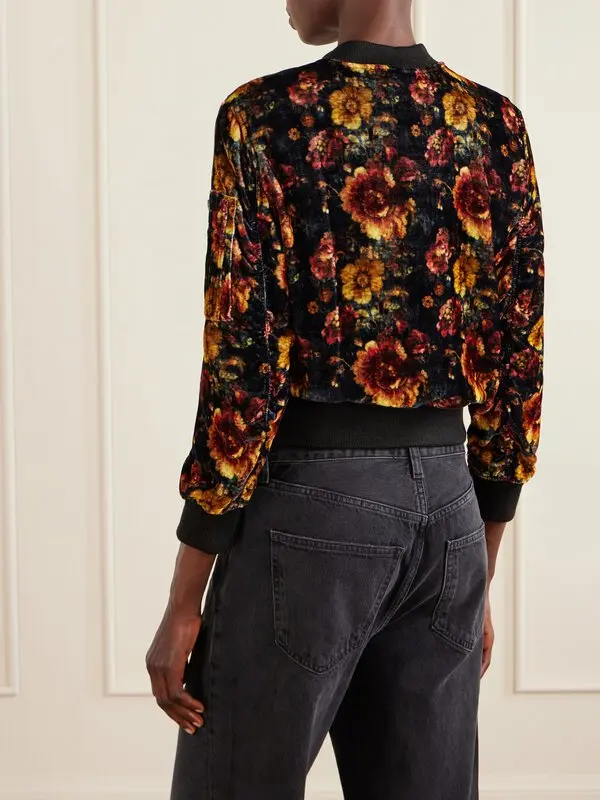 R13 Floral-print Velvet Bomber Jacket