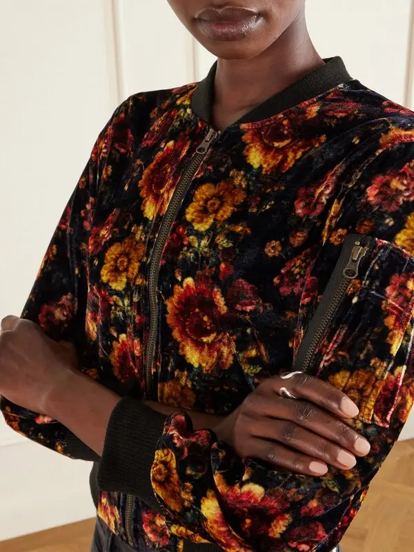 R13 Floral-print Velvet Bomber Jacket