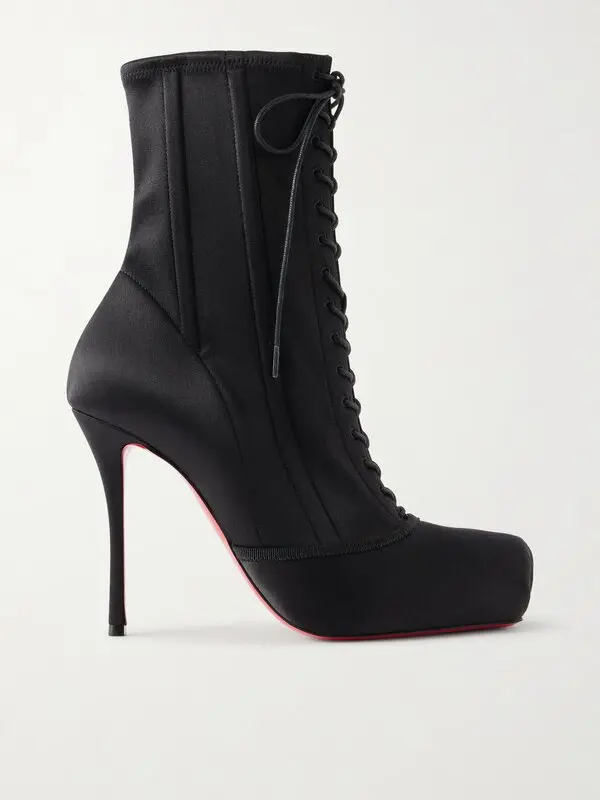 CHRISTIAN LOUBOUTIN Pavlova Satin Lace-up Ankle Boots - Black