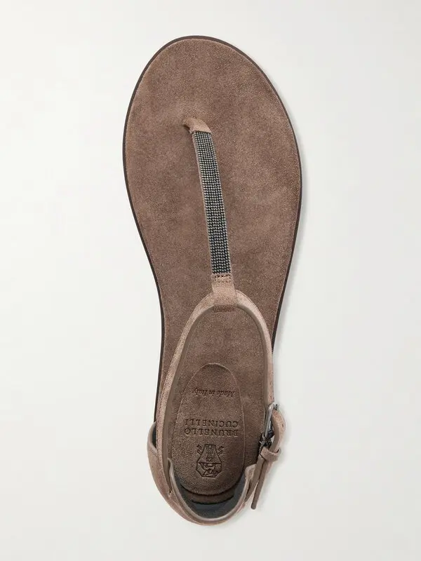 Brunello Cucinelli Monili Bead-embellished Suede Sandals