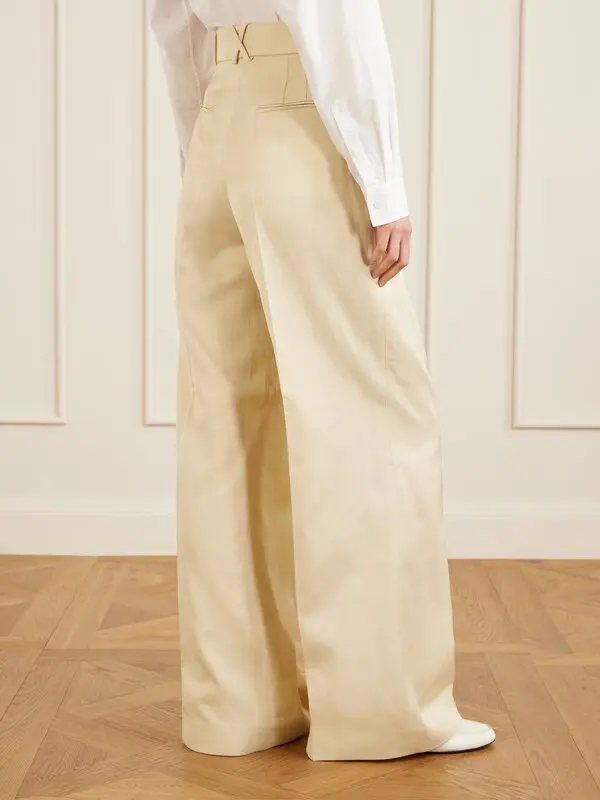 Another Tomorrow Pleated Twill Wide-leg Trousers