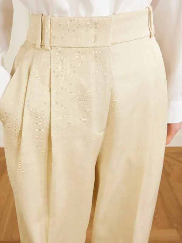 Another Tomorrow Pleated Twill Wide-leg Trousers