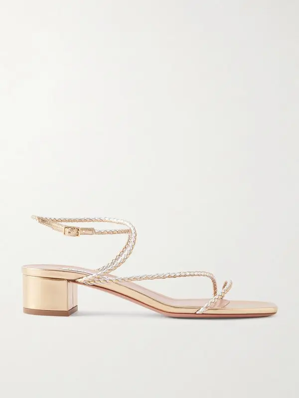 AQUAZZURA Luca 35 Braided Metallic Leather Sandals - Gold