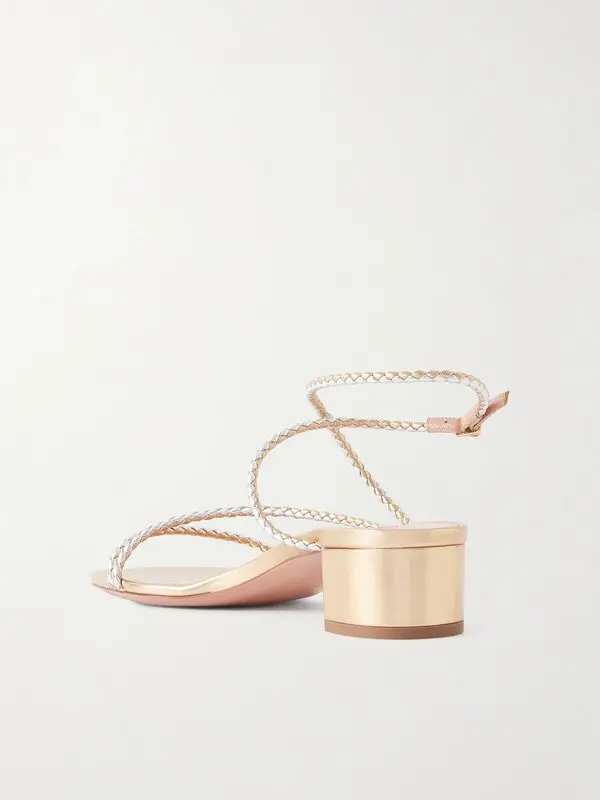 AQUAZZURA Luca 35 Braided Metallic Leather Sandals - Gold