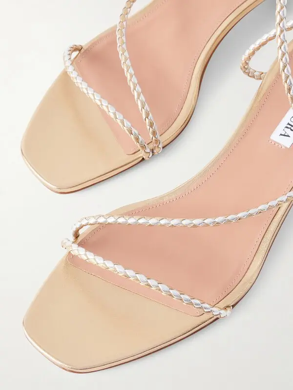 AQUAZZURA Luca 35 Braided Metallic Leather Sandals - Gold