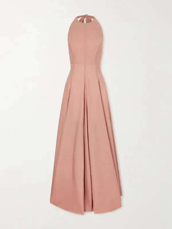 Brunello Cucinelli Pleated Halterneck Maxi Dress In Cotton Blend