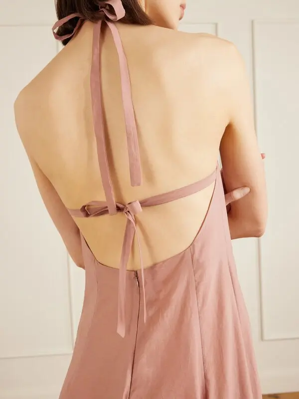 Brunello Cucinelli Pleated Halterneck Maxi Dress In Cotton Blend
